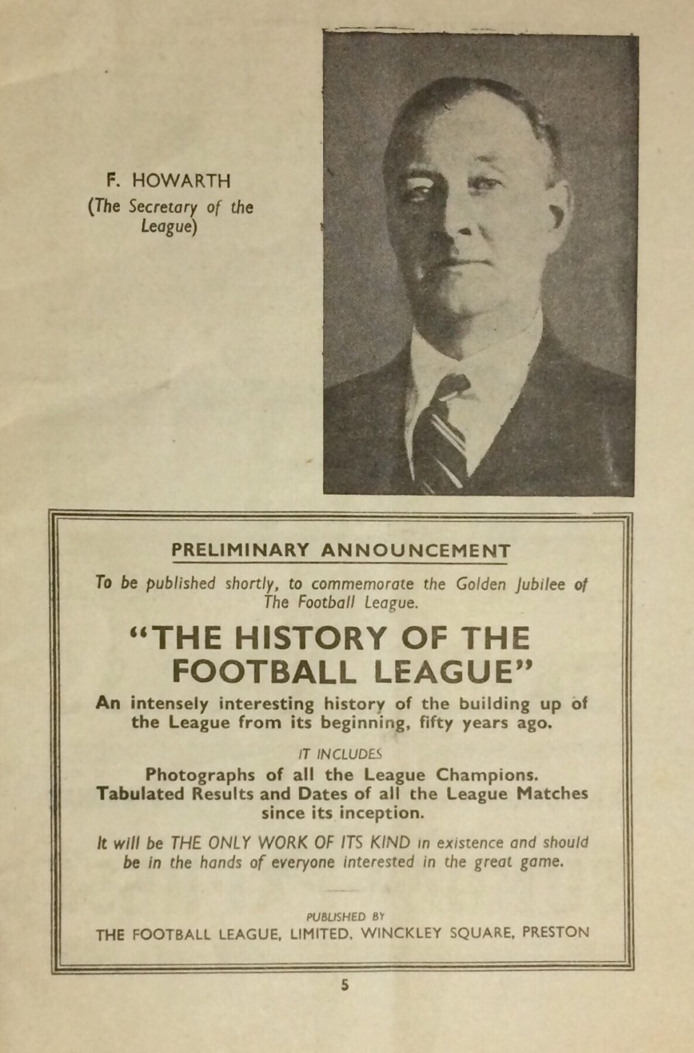 The Football League Jubilee 1938 - The 1888 Letter